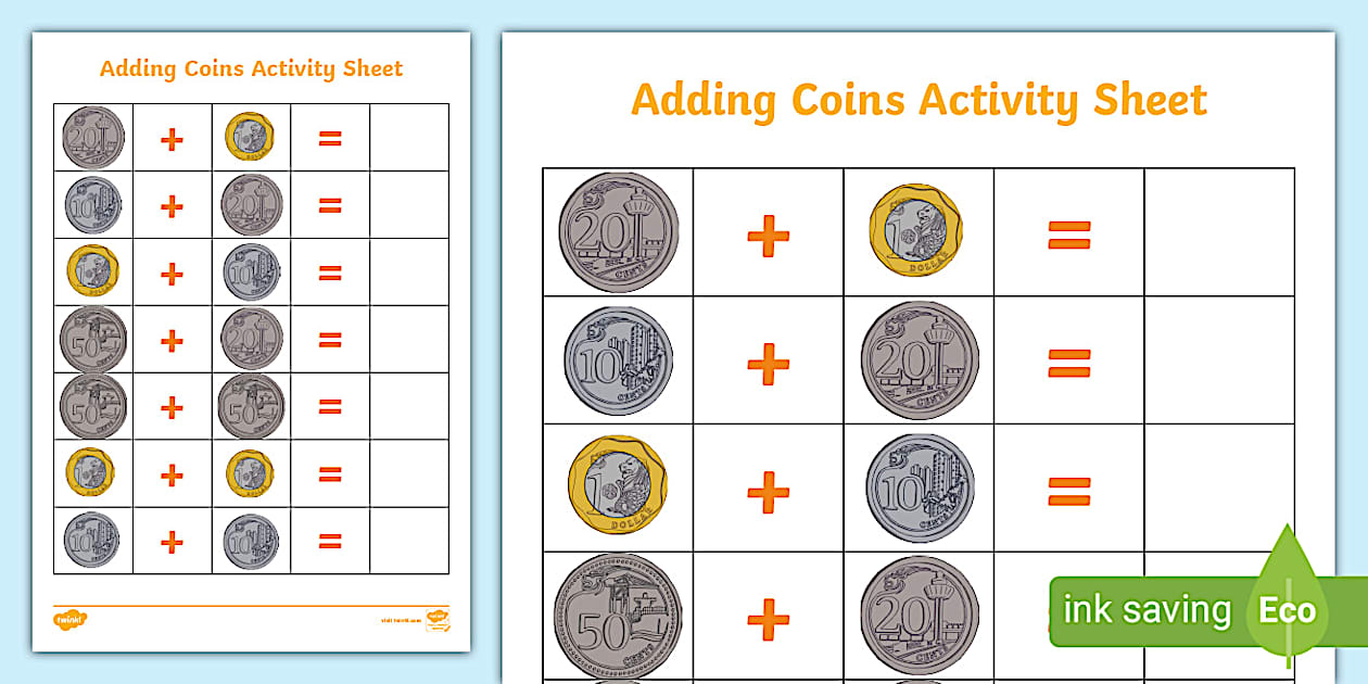 Singapore Money - Coins Addition Worksheet (teacher made)