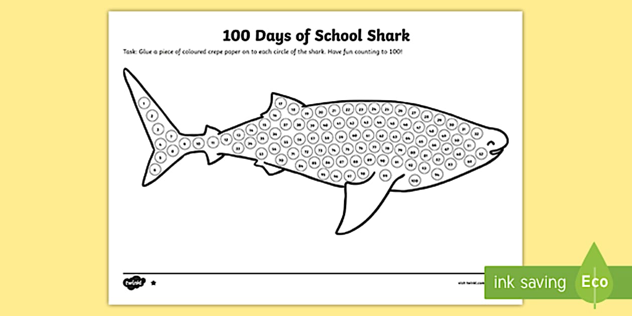 100 Days of School Shark Cut and Stick Differentiated Activity