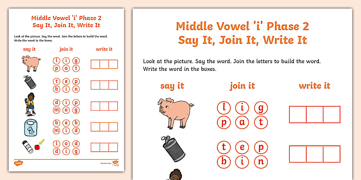 Phase 2 Say It, Join It, Write It Activity: Middle Vowel 'i'