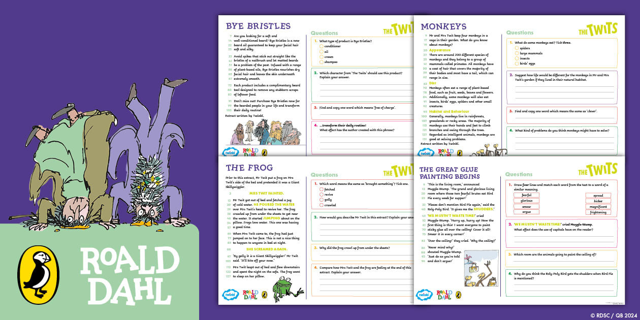 The Twits: 60-Second Reads Activity Pack [Ages 7-9] - Twinkl
