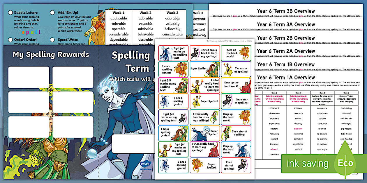 Year 6 Superhero Themed Spelling Menu Pack - Twinkl