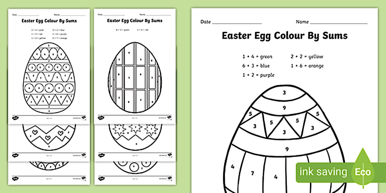 Easter Egg Colouring by Number Sums (teacher made) - Twinkl