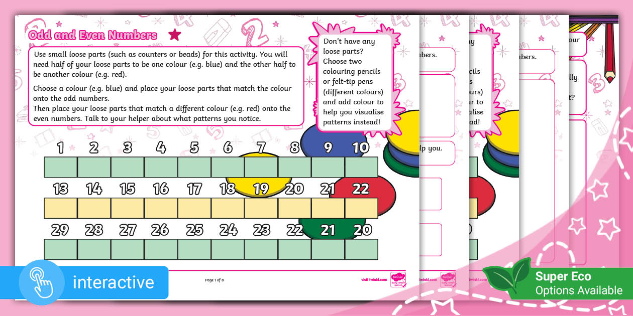Maths Odd and Even Numbers Homework Activity Sheets (Ages 6 - 7)