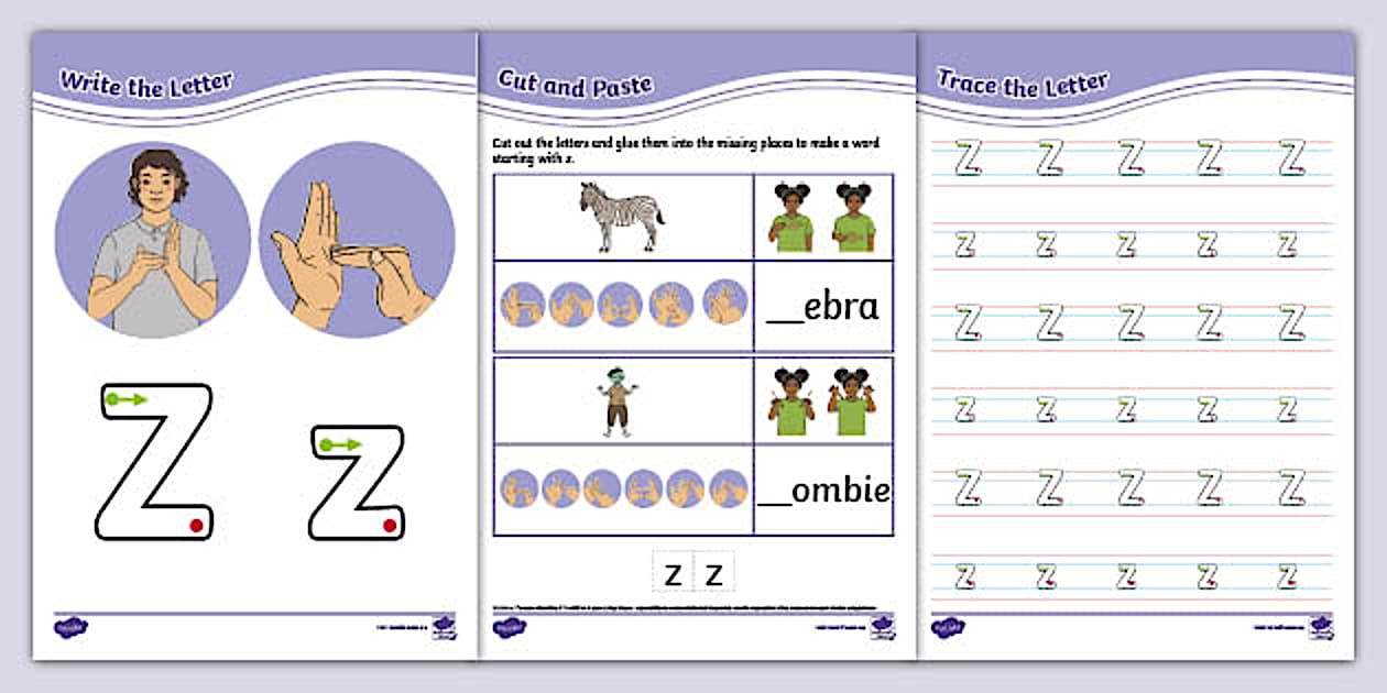 Letter Z Handwriting Worksheets with Auslan (teacher made)