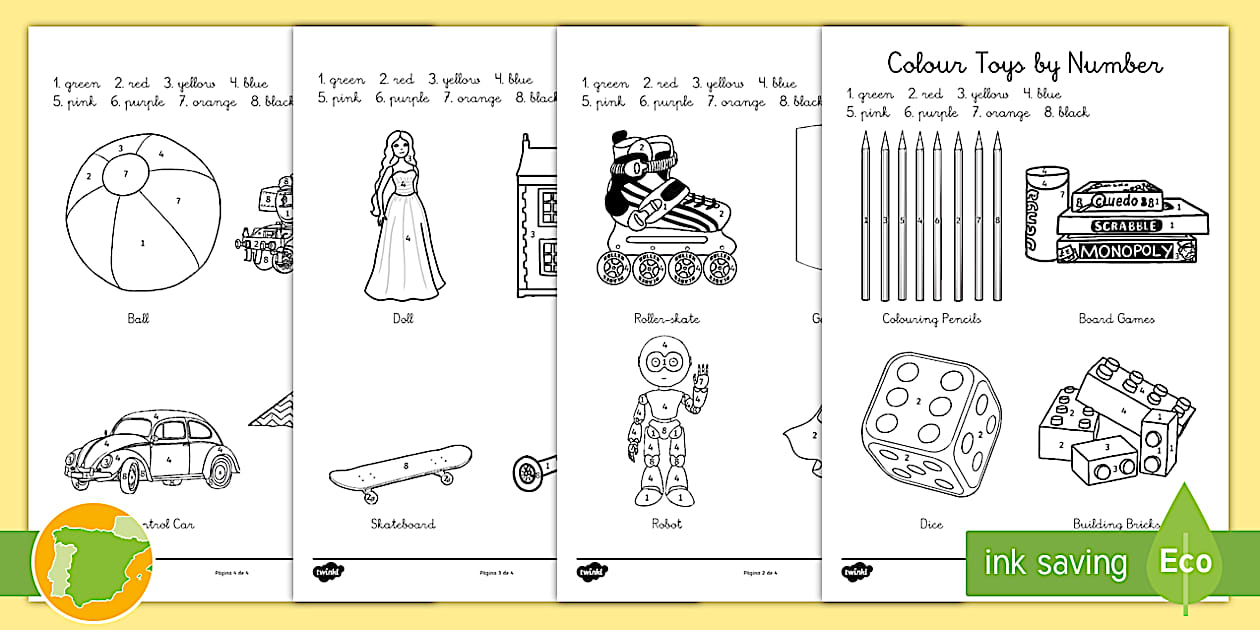 Fichas de juguetes para colorear (Hecho por educadores)