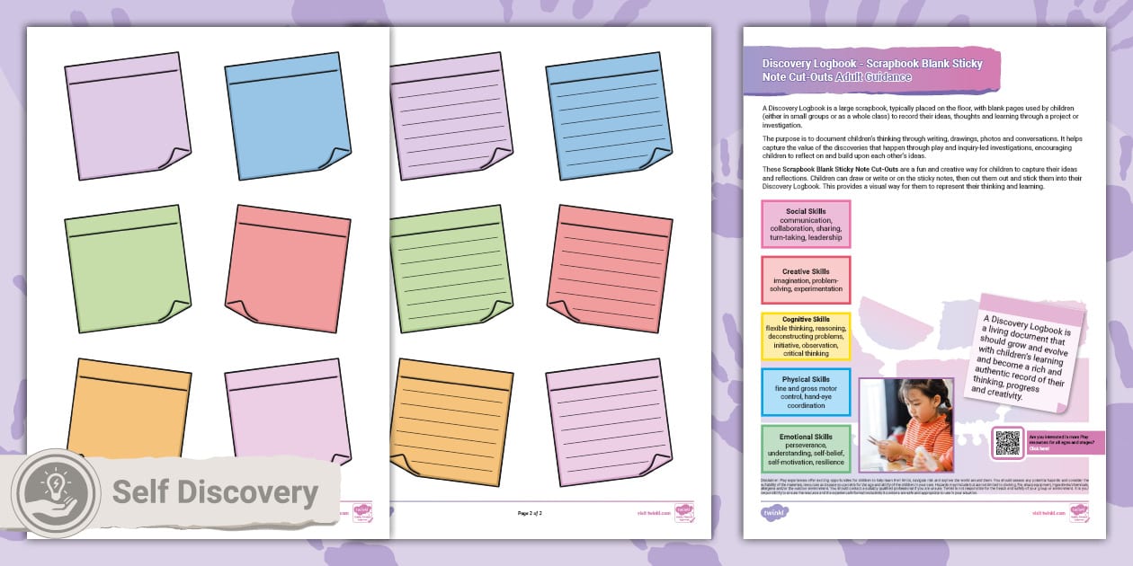 Discovery Logbook - Scrapbook Blank Sticky Note Cut-Outs