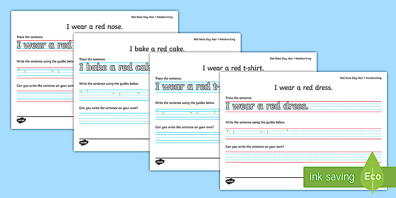 TAS Red Nose Day Year 1 Handwriting Practice Worksheets
