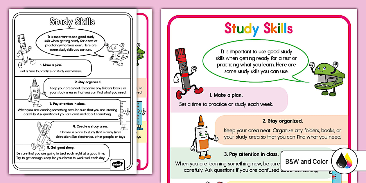 Study Skills Poster For K 2nd Grade
