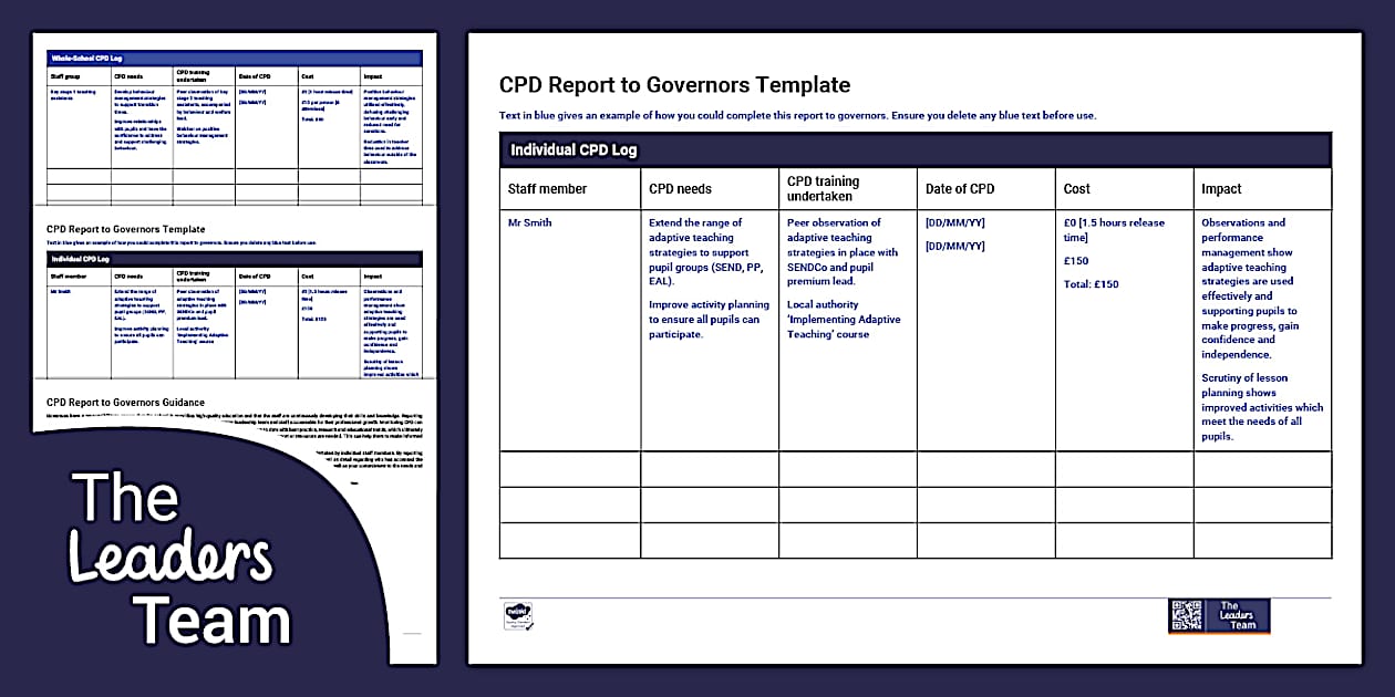 CPD Report to Governors - SLT (teacher made) - Twinkl