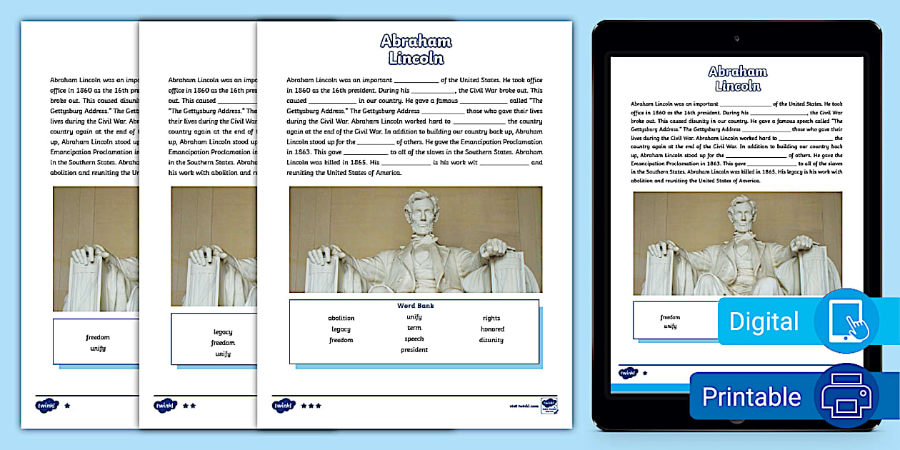 Fourth Grade Abraham Lincoln Differentiated Cloze Reading