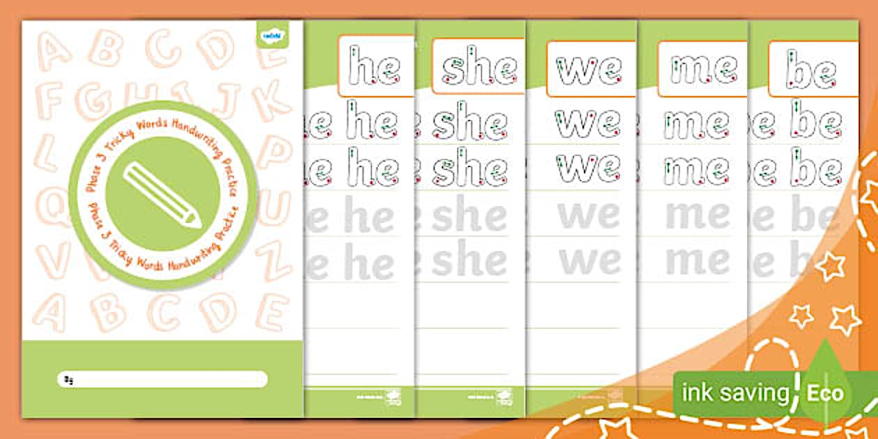 Phase 3 Tricky Words Handwriting Practice at Home Booklet