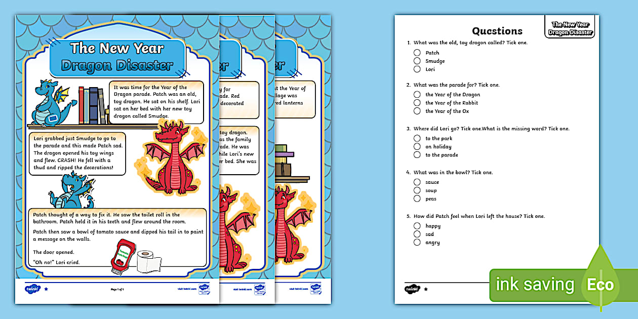KS1 The New Year Dragon Disaster Fictional Differentiated Reading
