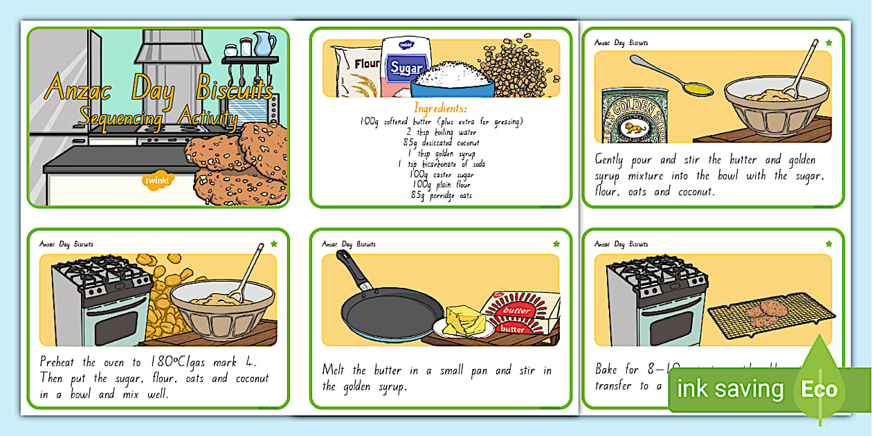Editable Anzac Biscuit Sequencing Activity (teacher made)