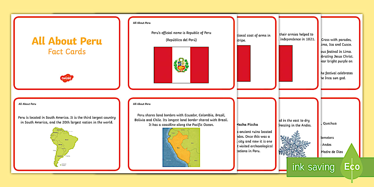 All About Peru Fact Cards (teacher made) - Twinkl
