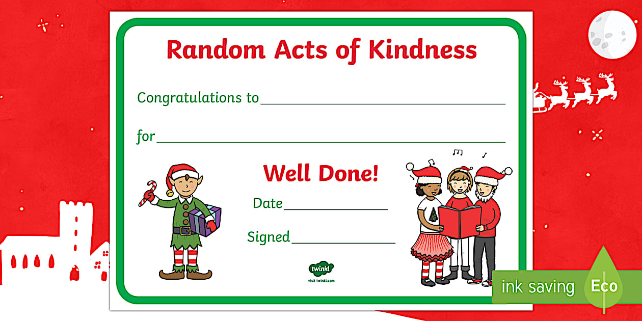 Random Act of Kindness Reward Certificate - Twinkl