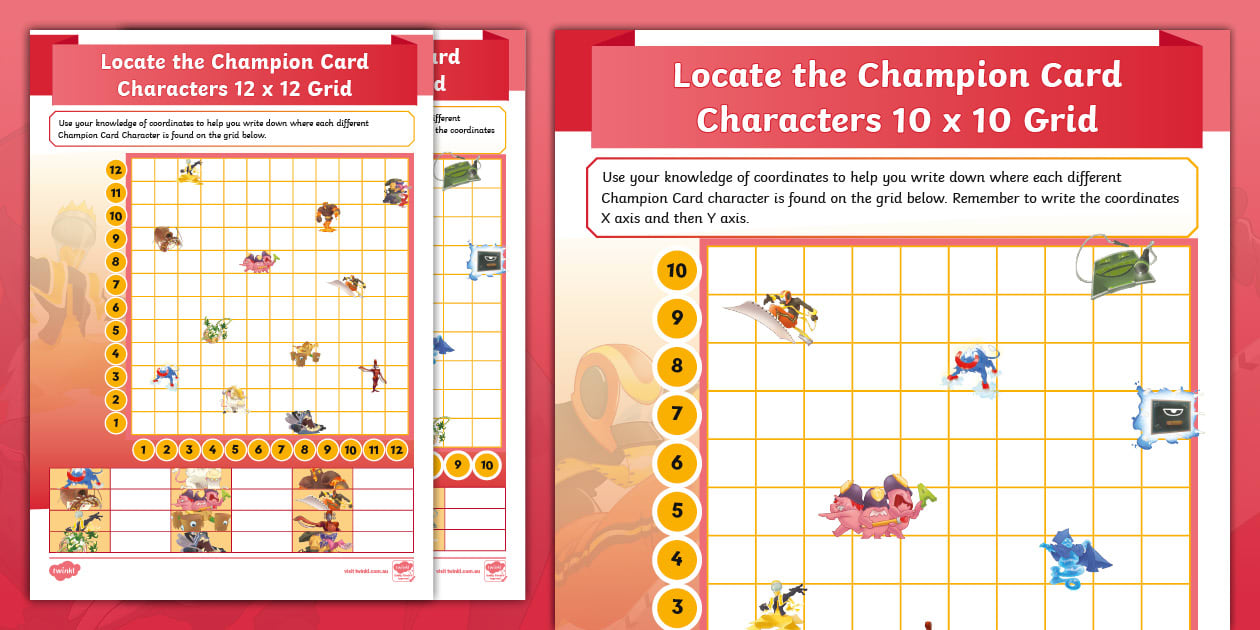 Locate the Champion Card Characters Grid Coordinate Activity