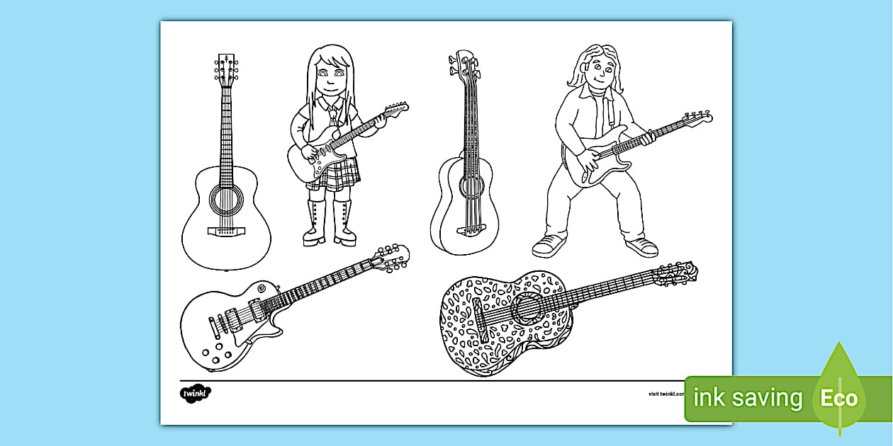 Guitar Colouring Page (teacher made) - Twinkl