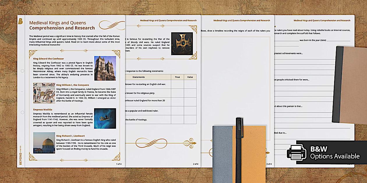 Medieval Kings and Queens Comprehension and Research