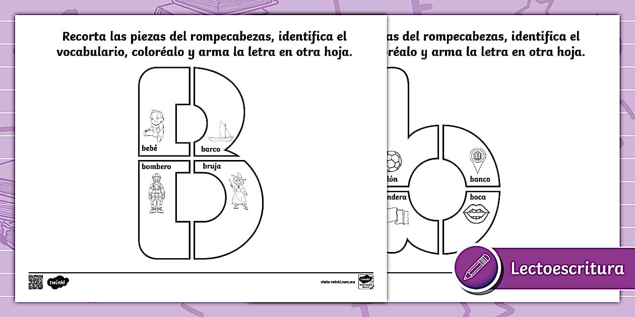 Hoja de actividad: Rompecabezas de la letra B (Teacher-Made)