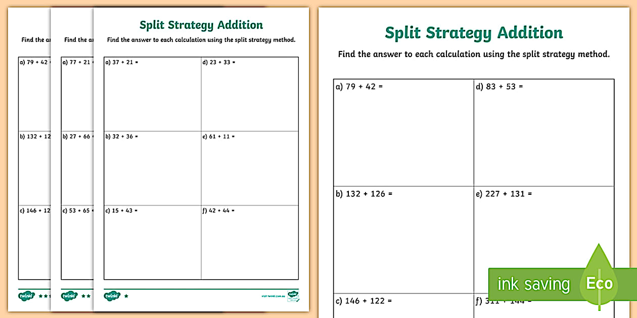 Split Strategy Maths Worksheets | Addition Worksheet