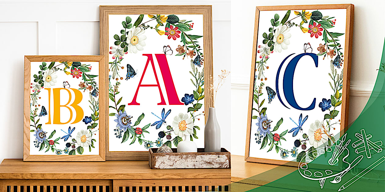 A-Z Alphabet Upper Case Letters Botanical-Themed Posters