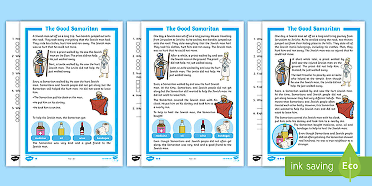 KS1 The Good Samaritan Differentiated Reading Comprehension Activity