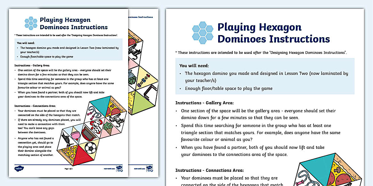 Playing Hexagon Dominoes Instructions (teacher made)