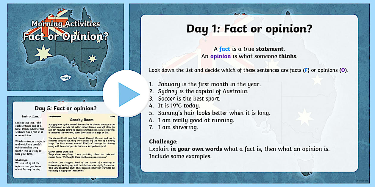 Editable English Morning Activities Fact or Opinion PowerPoint