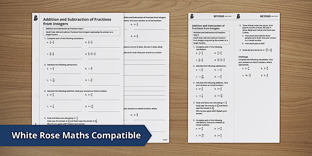 👉 Addition And Subtraction Of Fractions From Integers