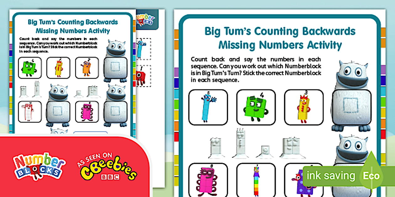 👉 Numberblocks: Big Tum's Counting Backwards Missing Numbers Activity