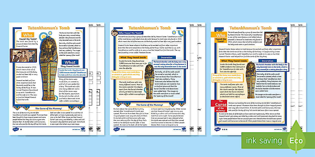 Tutankhamun (Toetankamen) Reading Comprehension - Twinkl