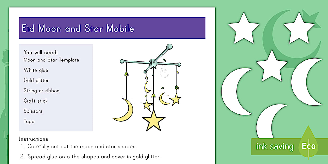 Eid moon and stars mobile decoration paper craft | Twinkl
