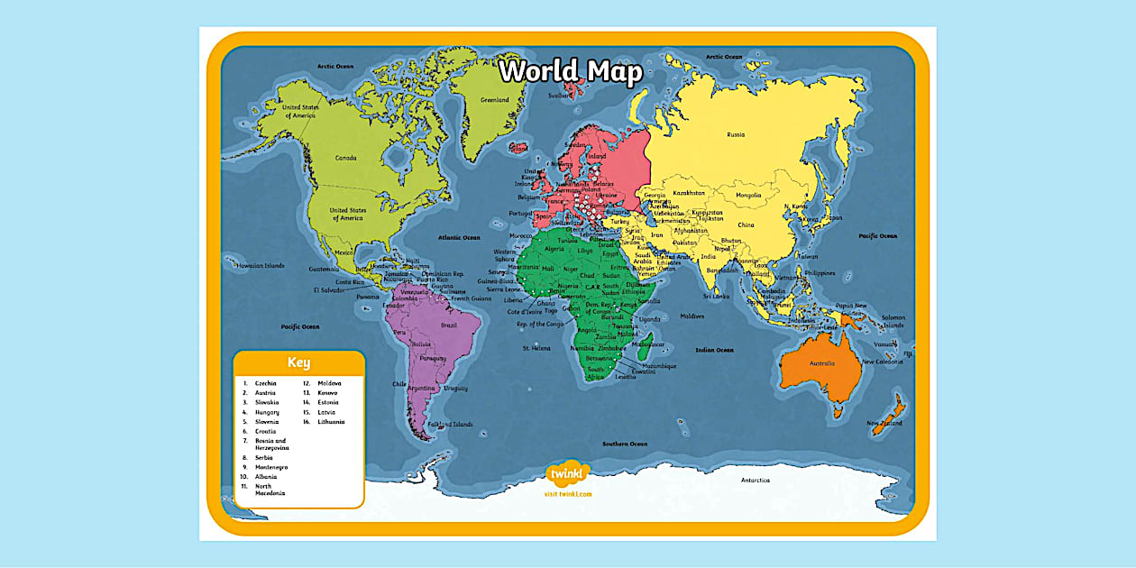 World Map with Country Names | Global Geography - Twinkl