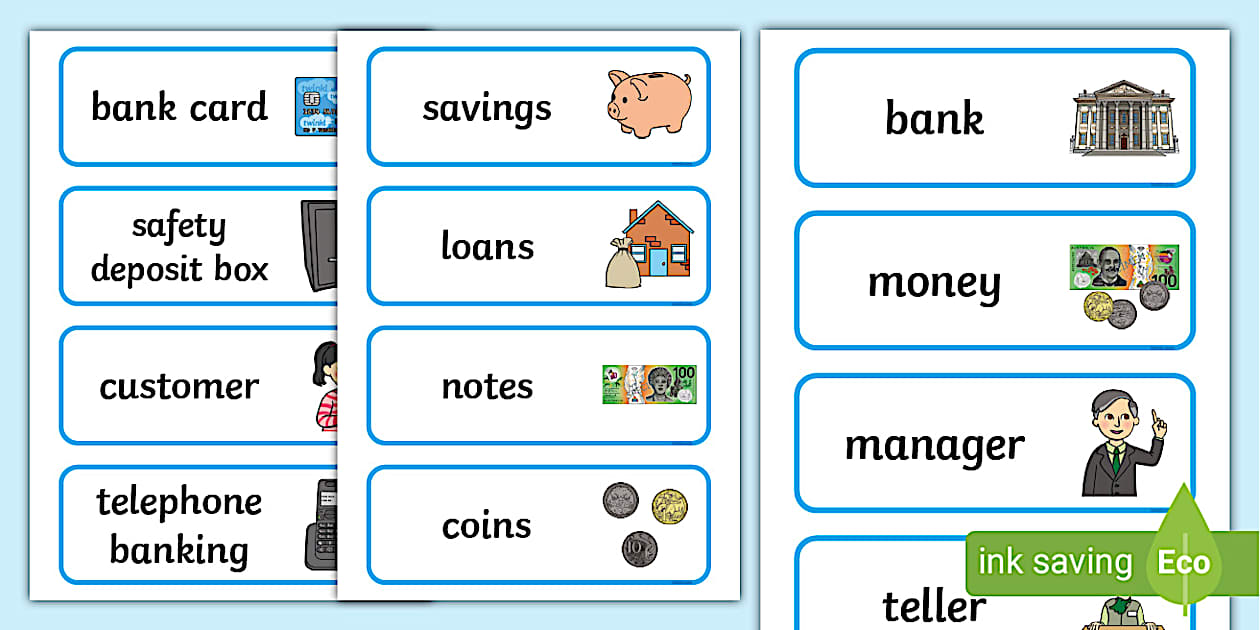 Bank Word Cards | EYLF Role Play Resources