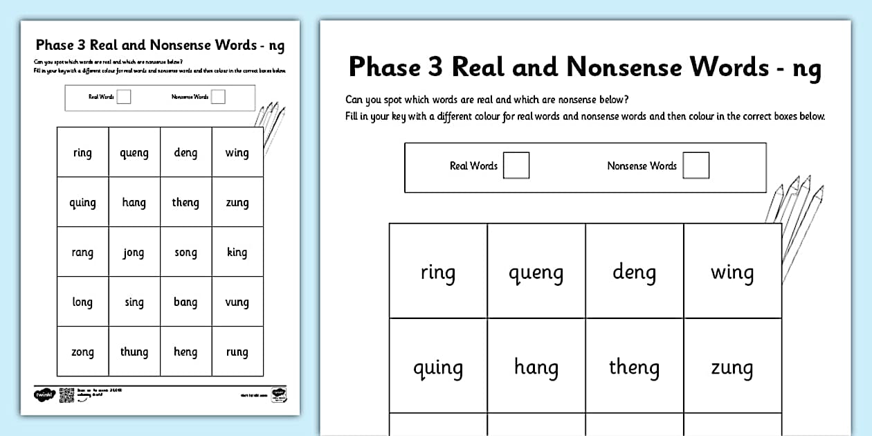 Phase 3 ng Colour by Phoneme Real and Nonsense Words Worksheet / Worksheet