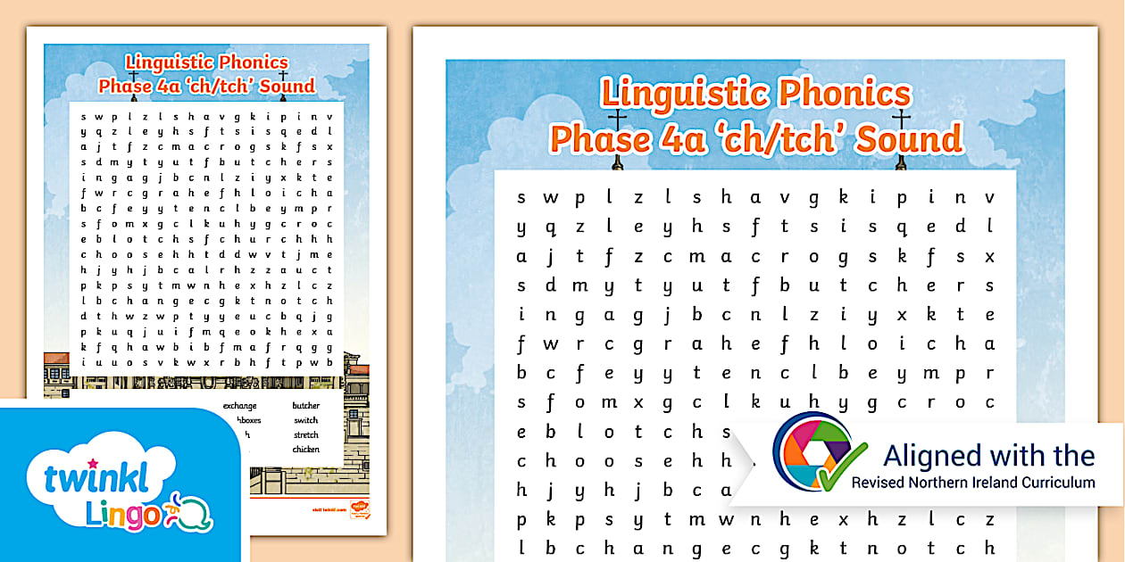 Northern Ireland Linguistic Phonics Phase 4a ‘ch/tch’ Word Search