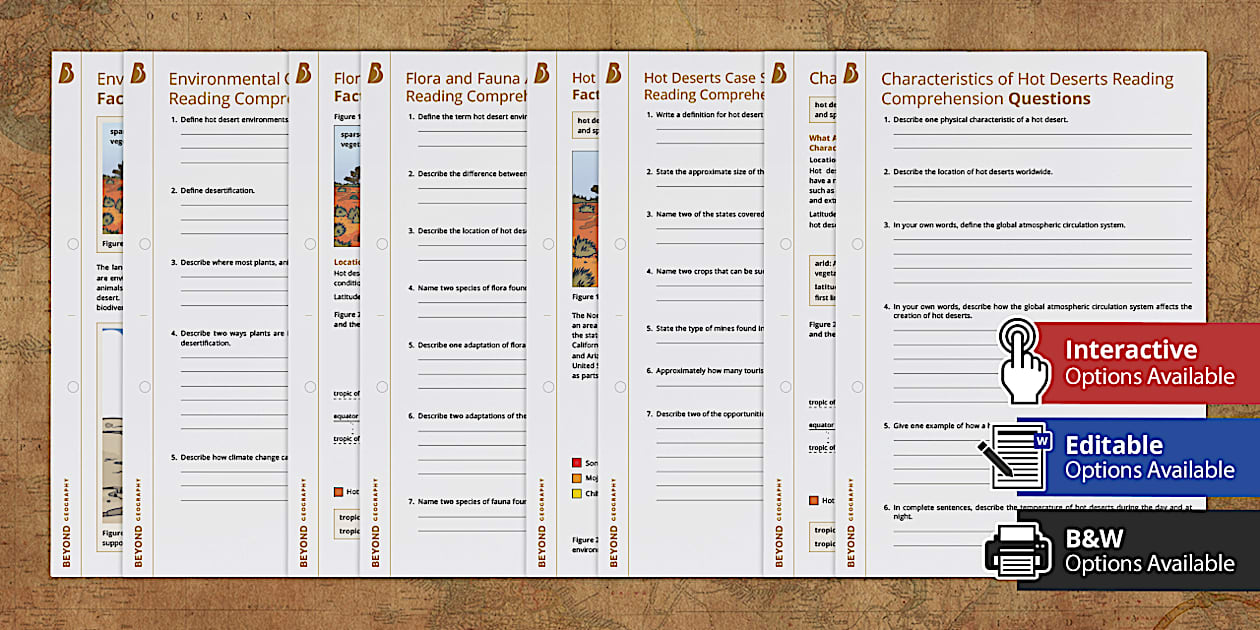AQA Hot Deserts Reading Comprehension Bundle (teacher made)