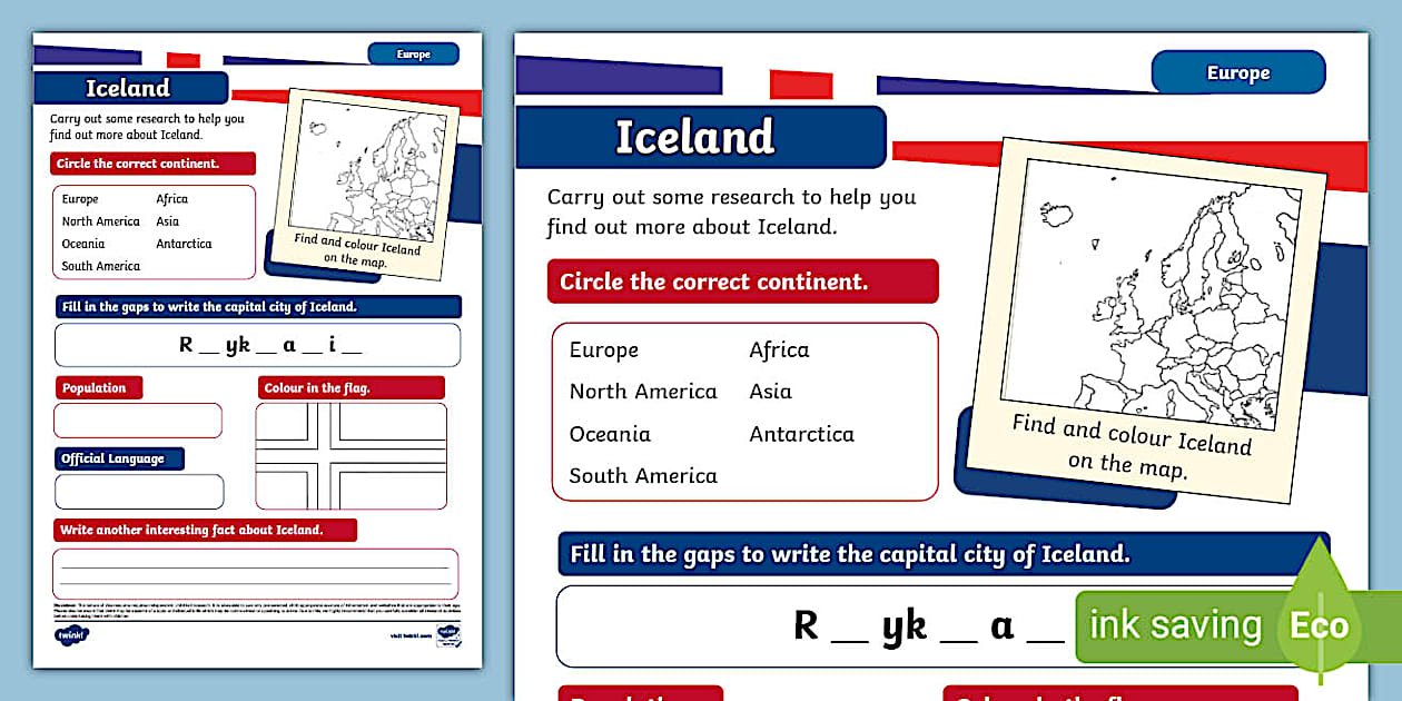 KS1 Iceland Research Activity - Geography (teacher made)