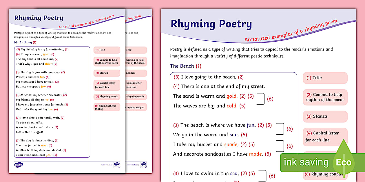 Level 2 Rhyming Poetry Annotated Exemplar (teacher made)