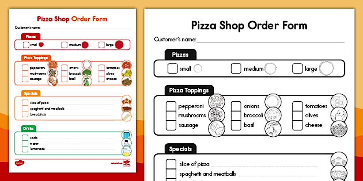 Pizza Shop Dramatic Play Order Form (Hecho por educadores)