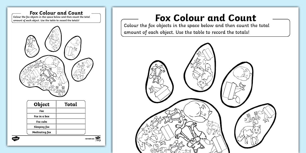 👉 Fox Colour and Count Worksheet (teacher made) - Twinkl