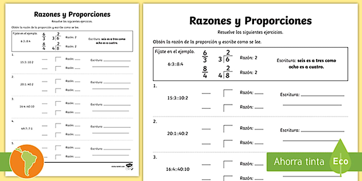 Hoja de actividad: razones y proporciones- Guía de trabajo
