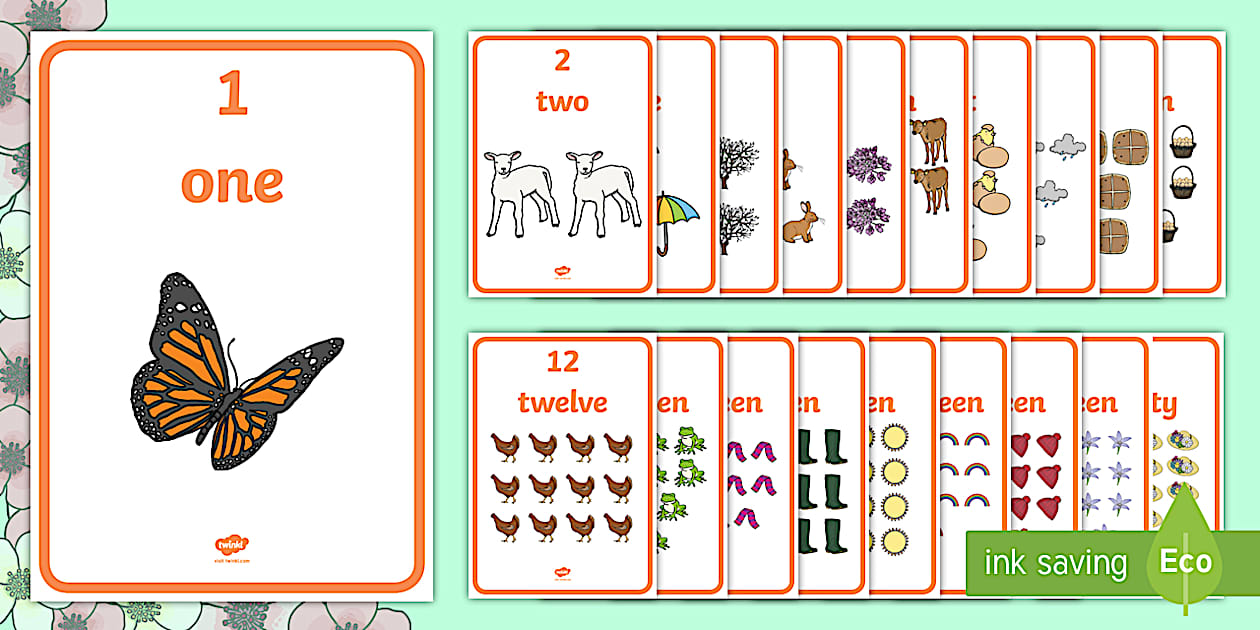 Spring Themed 1-20 Word and Number Display Posters - Winter Themed Number