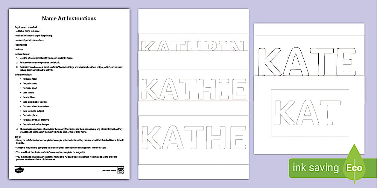 Name Art Activity - Years 3-4 - Back To School - Art