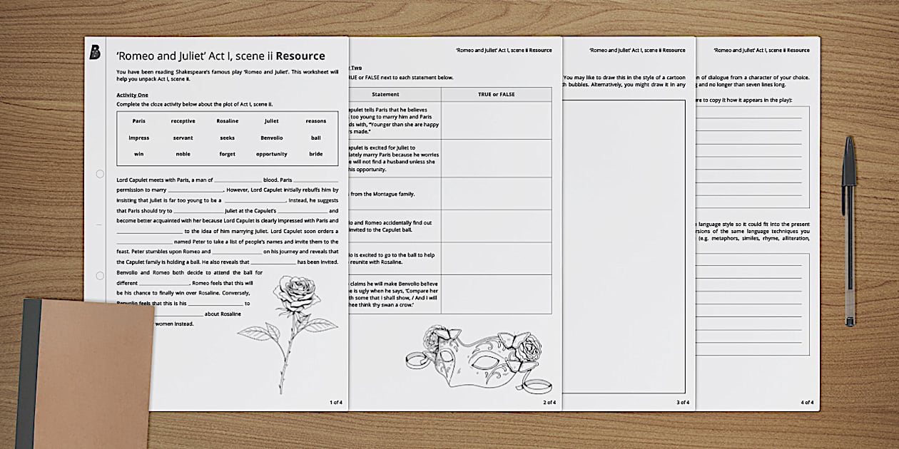 'Romeo and Juliet' Act I, scene ii Resource (teacher made)