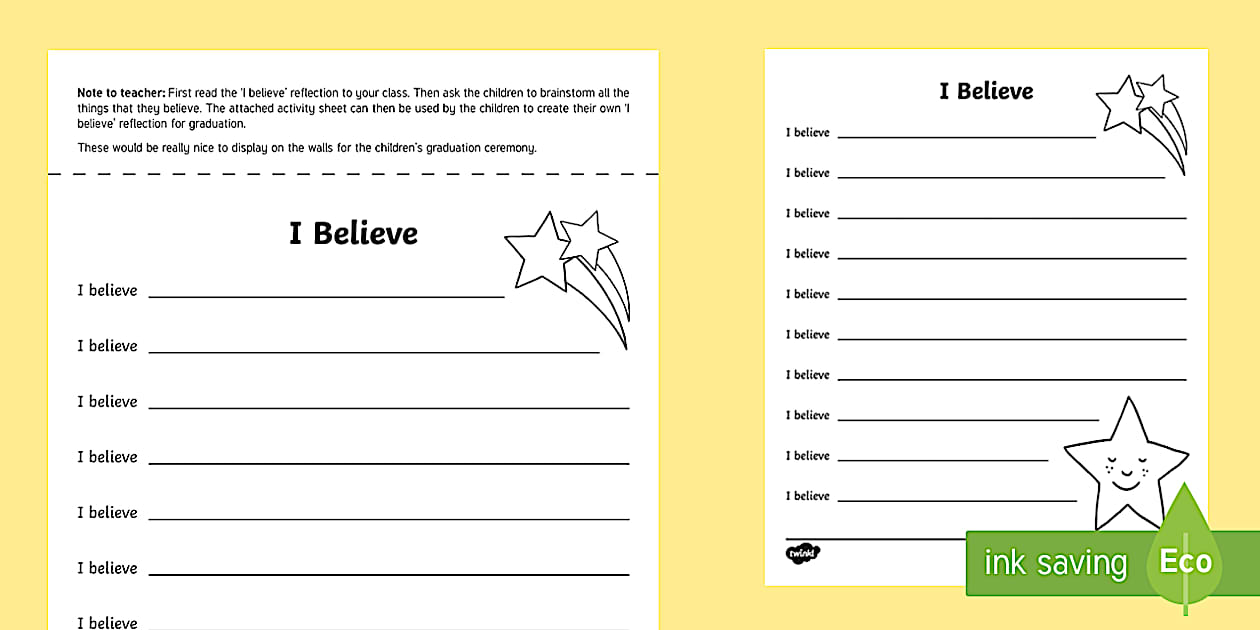 Graduation Reflection - I believe Worksheet - Twinkl