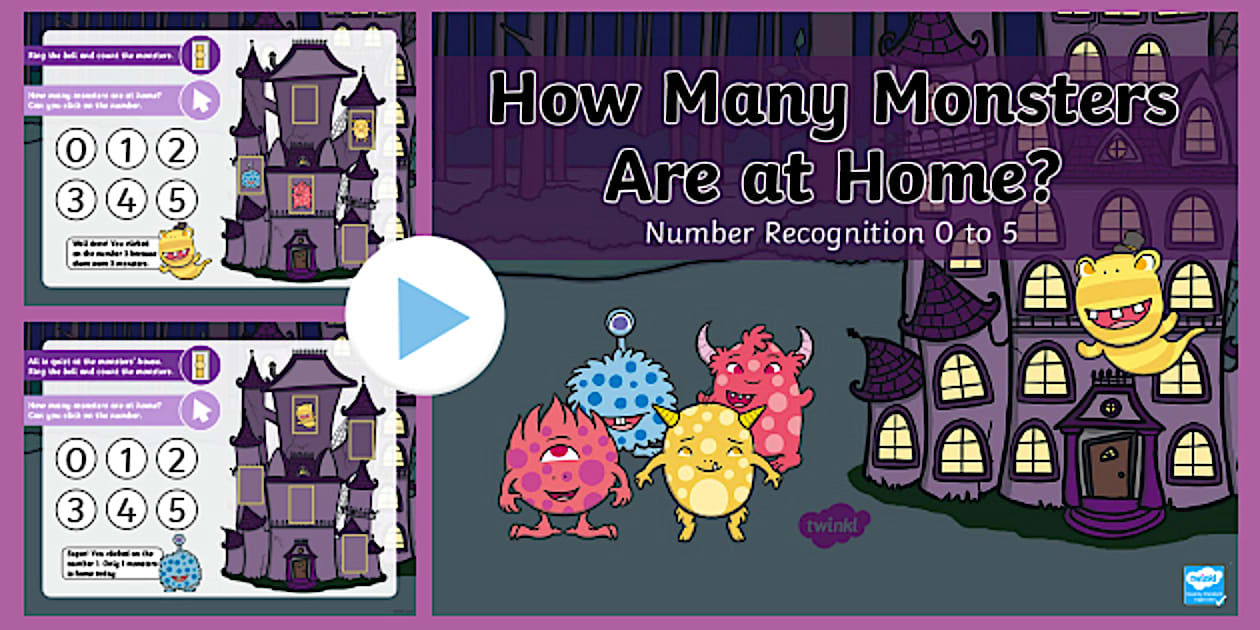 👉 How Many Monsters Are at Home? Number Recognition 0 to 5 PowerPoint