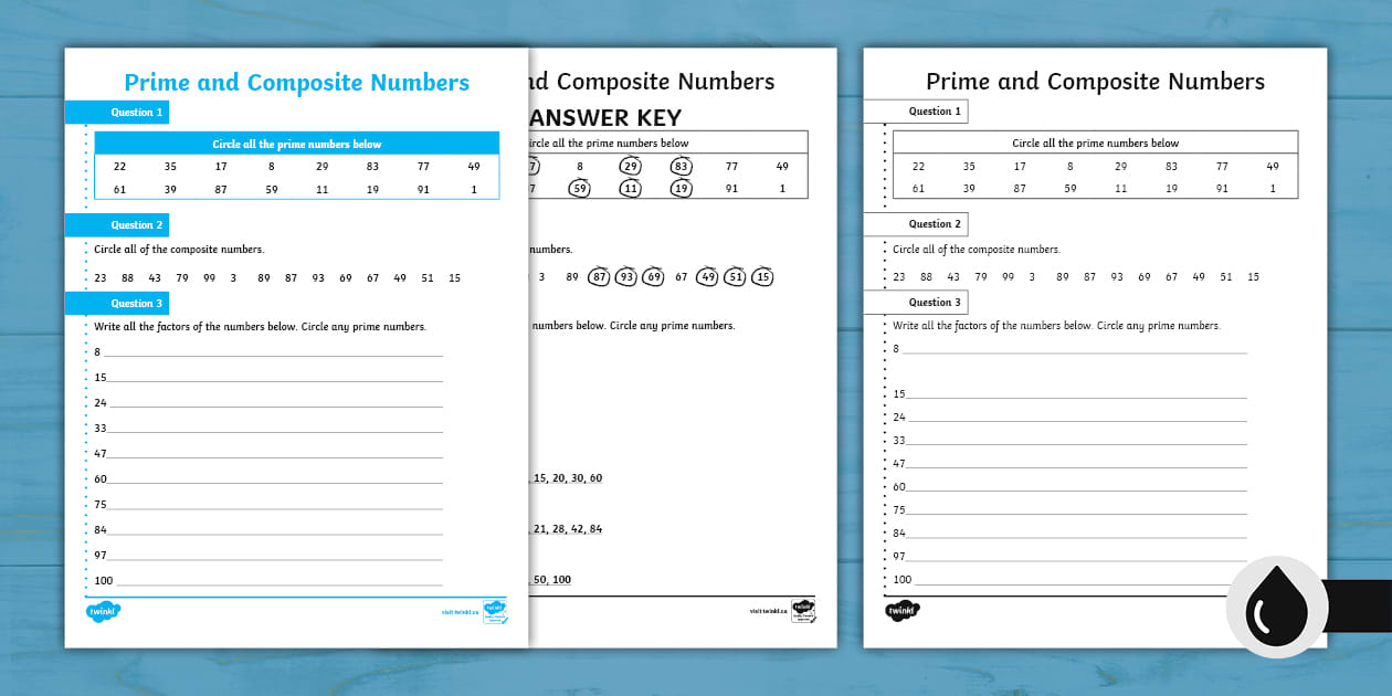 Prime and Composite Numbers Worksheet