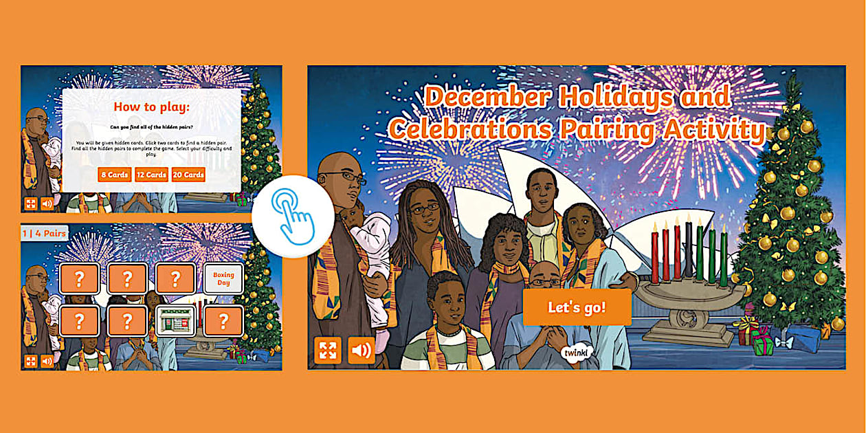 December Holidays and Celebrations Pairing Activity - Year 3