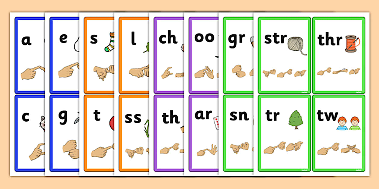 Black and White Alphabet and Phase 2-5 Sounds Flash Cards with British Sign